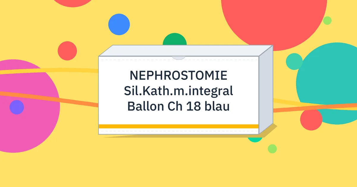 Symbolbild: Packung mit der Aufschrift NEPHROSTOMIE Sil.Kath.m.integral Ballon Ch 18 blau (PZN 13163212) – Verfügbarkeit und Bezug in Apotheken in Frankfurt am Main