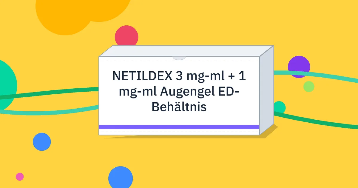 Symbolbild: Packung mit der Aufschrift NETILDEX 3 mg-ml + 1 mg-ml Augengel ED-Behältnis (PZN 18849919) – Verfügbarkeit und Bezug in Apotheken in Frankfurt am Main