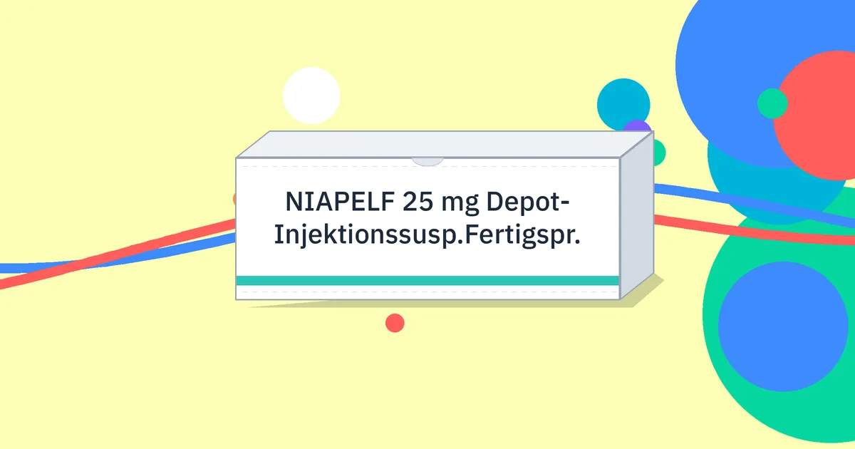 Symbolbild: Packung mit der Aufschrift NIAPELF 25 mg Depot-Injektionssusp.Fertigspr. (PZN 01871062) – Verfügbarkeit und Bezug in Apotheken in Frankfurt am Main