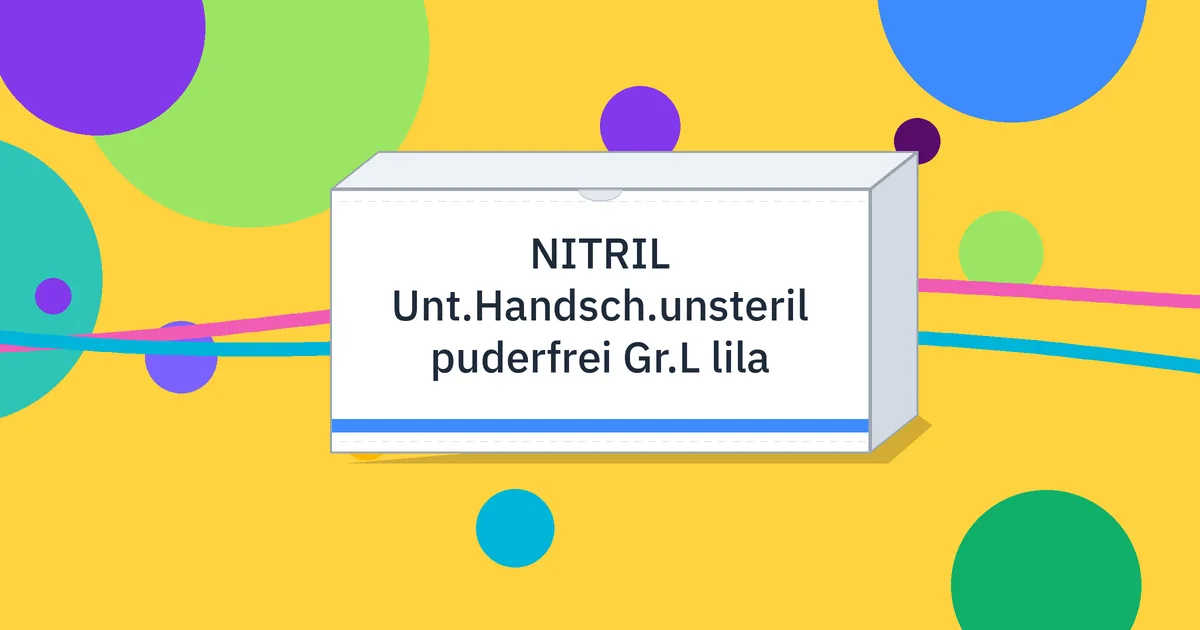 Symbolbild: Packung mit der Aufschrift NITRIL Unt.Handsch.unsteril puderfrei Gr.L lila (PZN 13351209) – Verfügbarkeit und Bezug in Apotheken in Frankfurt am Main