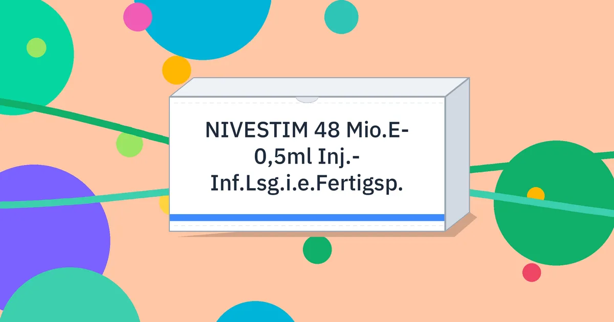 Symbolbild: Packung mit der Aufschrift NIVESTIM 48 Mio.E-0,5ml Inj.-Inf.Lsg.i.e.Fertigsp. (PZN 19130610) – Verfügbarkeit und Bezug in Apotheken in Frankfurt am Main
