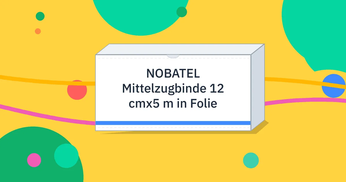 Symbolbild: Packung mit der Aufschrift NOBATEL Mittelzugbinde 12 cmx5 m in Folie (PZN 07095481) – Verfügbarkeit und Bezug in Apotheken in Frankfurt am Main