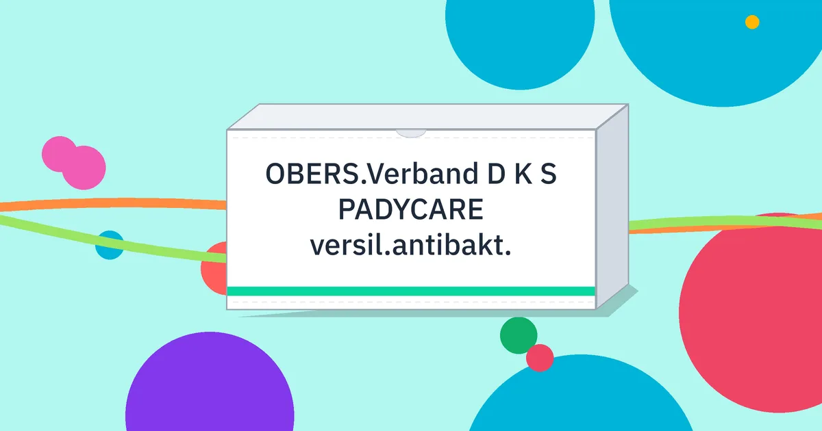 Symbolbild: Packung mit der Aufschrift OBERS.Verband D K S PADYCARE versil.antibakt. (PZN 10938859) – Verfügbarkeit und Bezug in Apotheken in Frankfurt am Main