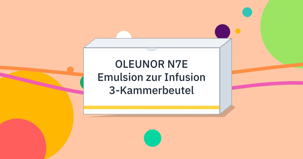Symbolbild: Packung mit der Aufschrift OLEUNOR N7E Emulsion zur Infusion 3-Kammerbeutel (PZN 17908850) – Verfügbarkeit und Bezug in Apotheken in Frankfurt am Main