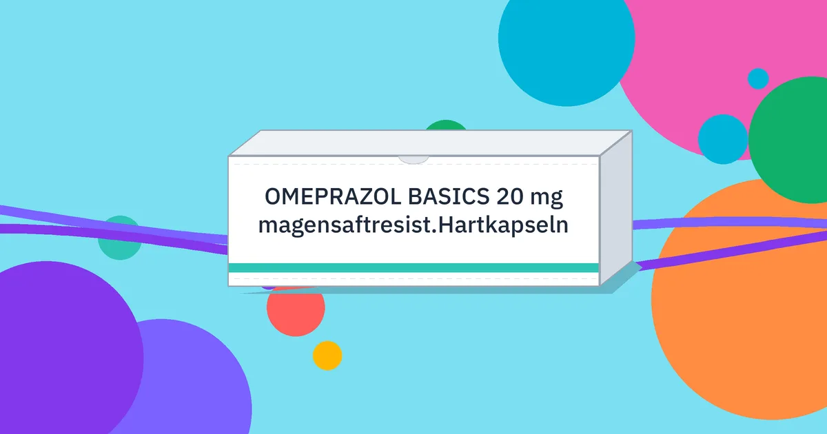 Symbolbild: Packung mit der Aufschrift OMEPRAZOL BASICS 20 mg magensaftresist.Hartkapseln (PZN 05968019) – Verfügbarkeit und Bezug in Apotheken in Frankfurt am Main