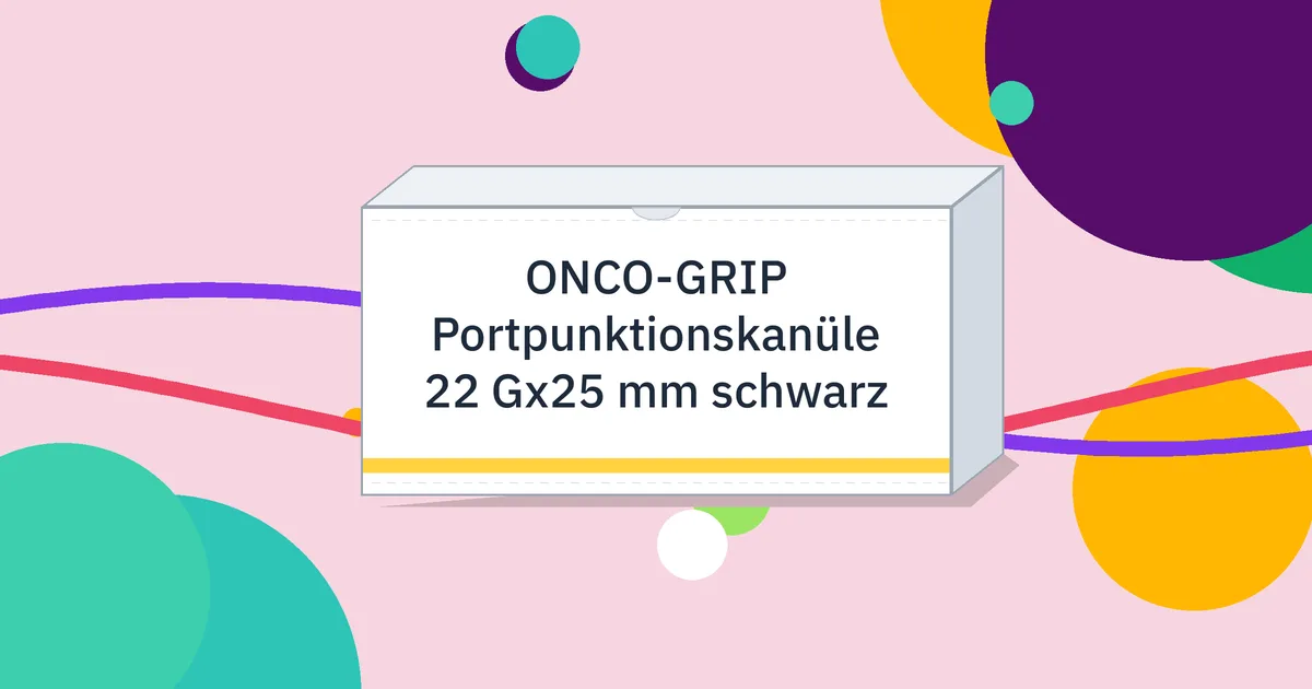 Symbolbild: Packung mit der Aufschrift ONCO-GRIP Portpunktionskanüle 22 Gx25 mm schwarz (PZN 09199888) – Verfügbarkeit und Bezug in Apotheken in Frankfurt am Main