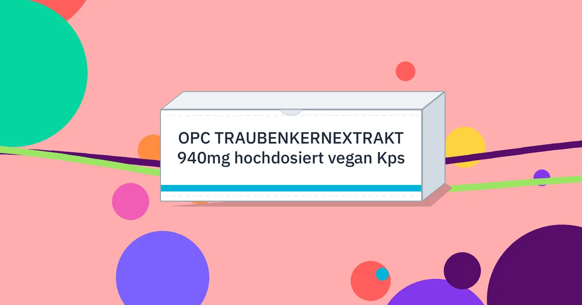 Symbolbild: Packung mit der Aufschrift OPC TRAUBENKERNEXTRAKT 940mg hochdosiert vegan Kps (PZN 18331772) – Verfügbarkeit und Bezug in Apotheken in Frankfurt am Main