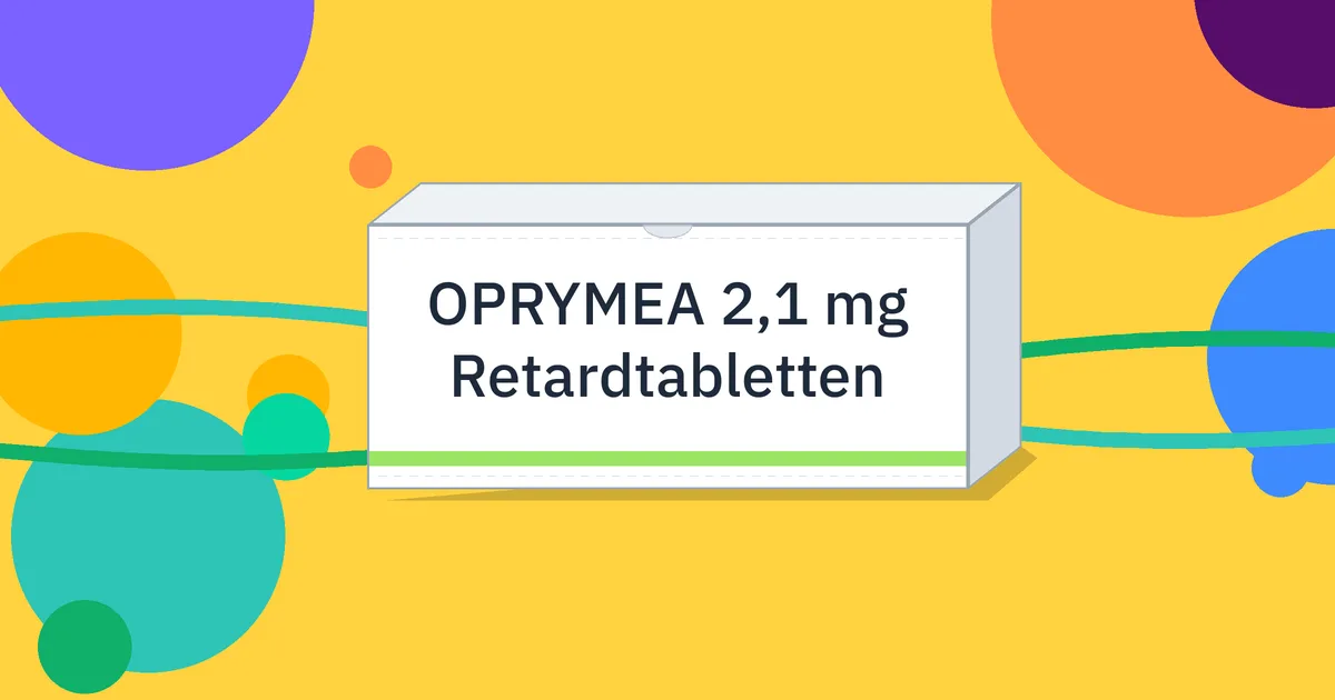 Symbolbild: Packung mit der Aufschrift OPRYMEA 2,1 mg Retardtabletten (PZN 18829130) – Verfügbarkeit und Bezug in Apotheken in Frankfurt am Main