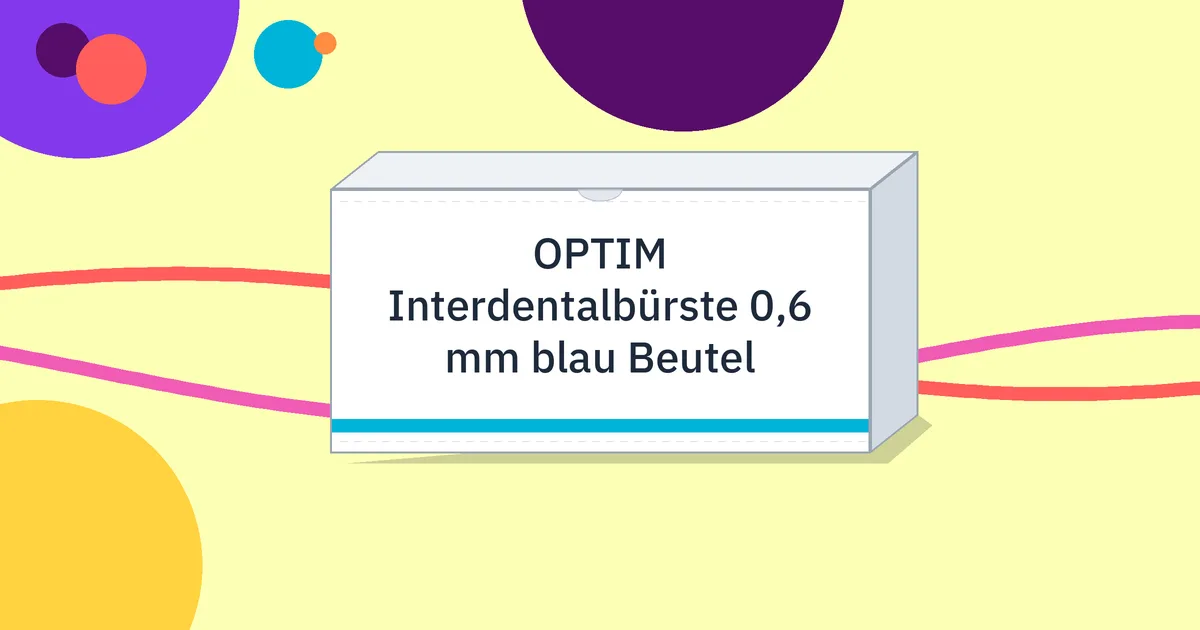 Symbolbild: Packung mit der Aufschrift OPTIM Interdentalbürste 0,6 mm blau Beutel (PZN 16237655) – Verfügbarkeit und Bezug in Apotheken in Frankfurt am Main