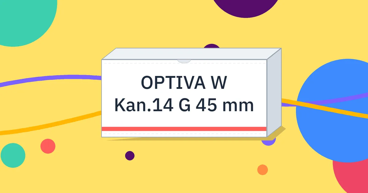 Symbolbild: Packung mit der Aufschrift OPTIVA W Kan.14 G 45 mm (PZN 00906870) – Verfügbarkeit und Bezug in Apotheken in Frankfurt am Main