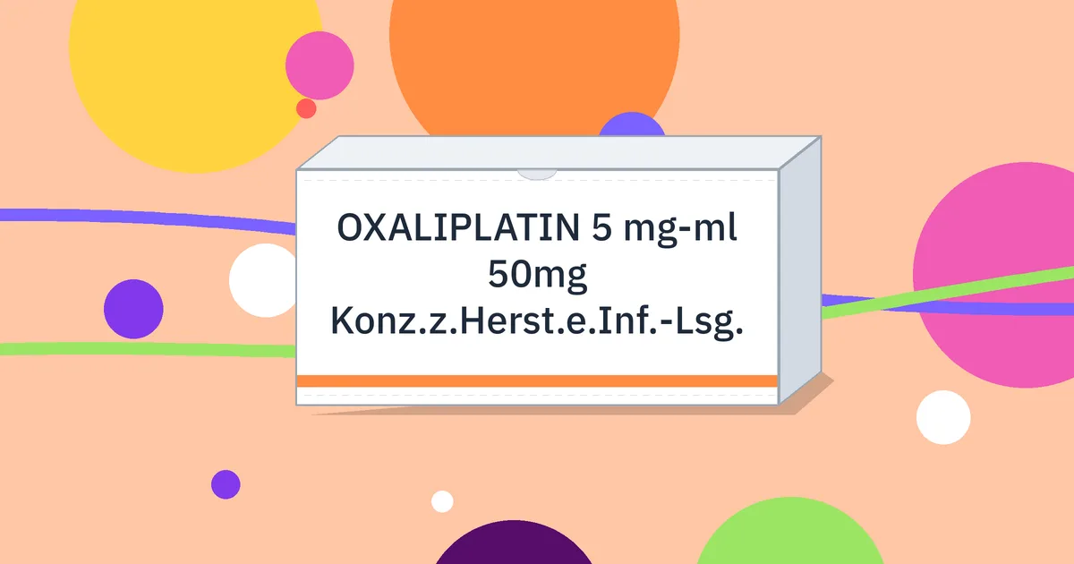 Symbolbild: Packung mit der Aufschrift OXALIPLATIN 5 mg-ml 50mg Konz.z.Herst.e.Inf.-Lsg. (PZN 18333475) – Verfügbarkeit und Bezug in Apotheken in Frankfurt am Main