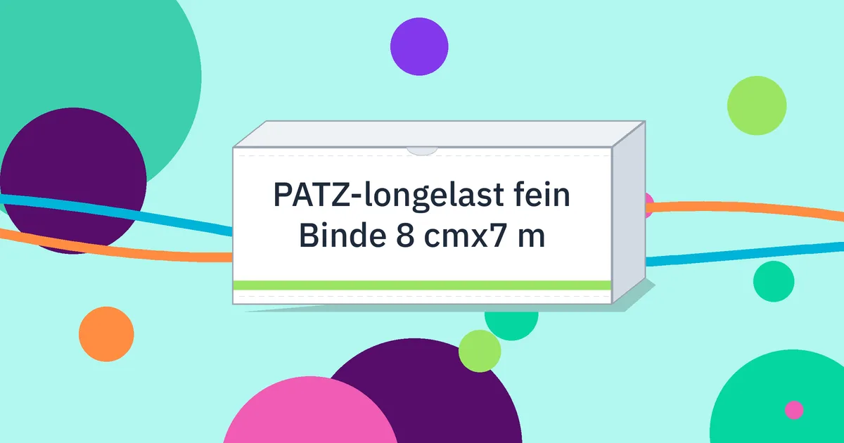 Symbolbild: Packung mit der Aufschrift PATZ-longelast fein Binde 8 cmx7 m (PZN 06814034) – Verfügbarkeit und Bezug in Apotheken in Frankfurt am Main