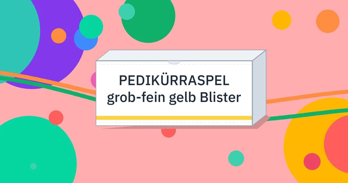 Symbolbild: Packung mit der Aufschrift PEDIKÜRRASPEL grob-fein gelb Blister (PZN 01600908) – Verfügbarkeit und Bezug in Apotheken in Frankfurt am Main