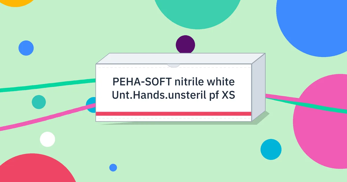 Symbolbild: Packung mit der Aufschrift PEHA-SOFT nitrile white Unt.Hands.unsteril pf XS (PZN 09213714) – Verfügbarkeit und Bezug in Apotheken in Frankfurt am Main