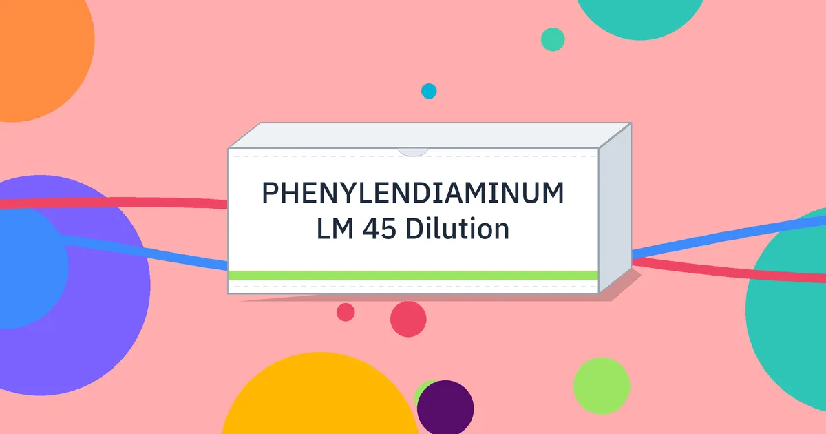 Symbolbild: Packung mit der Aufschrift PHENYLENDIAMINUM LM 45 Dilution (PZN 13638589) – Verfügbarkeit und Bezug in Apotheken in Frankfurt am Main