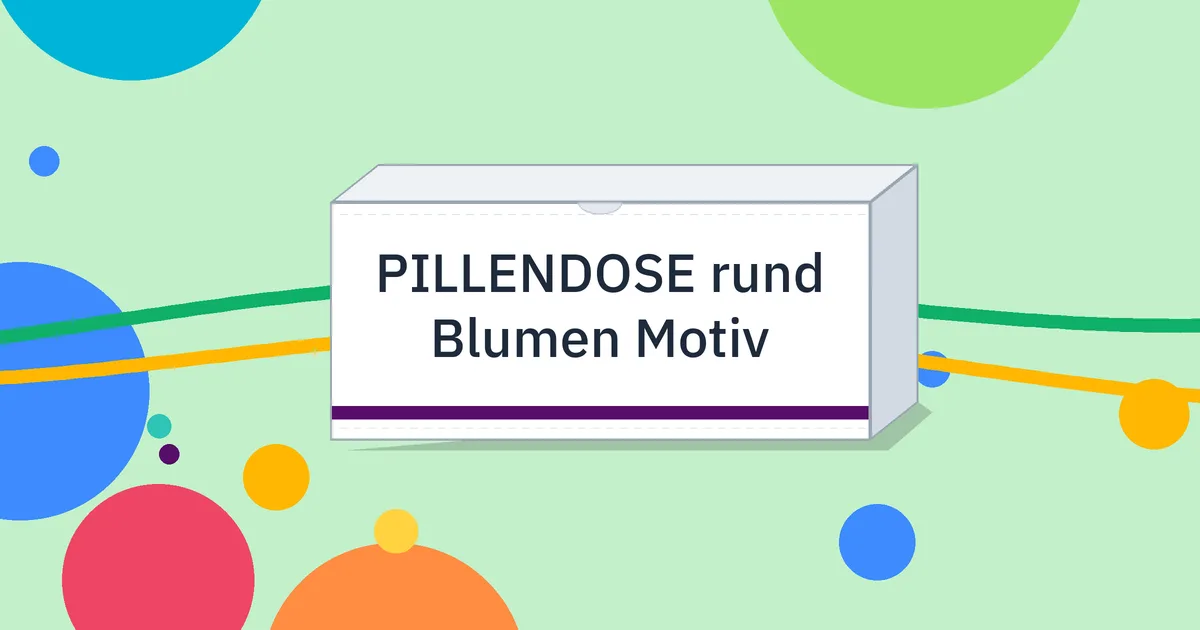 Symbolbild: Packung mit der Aufschrift PILLENDOSE rund Blumen Motiv (PZN 09275017) – Verfügbarkeit und Bezug in Apotheken in Frankfurt am Main