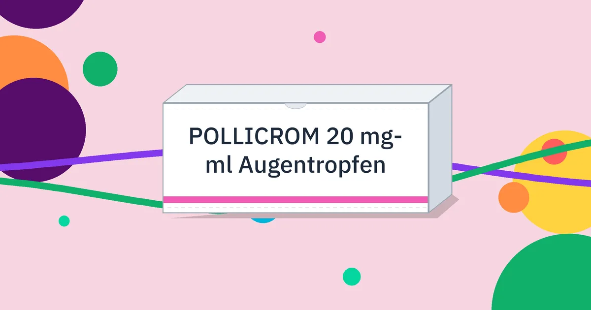 Symbolbild: Packung mit der Aufschrift POLLICROM 20 mg-ml Augentropfen (PZN 13706658) – Verfügbarkeit und Bezug in Apotheken in Frankfurt am Main