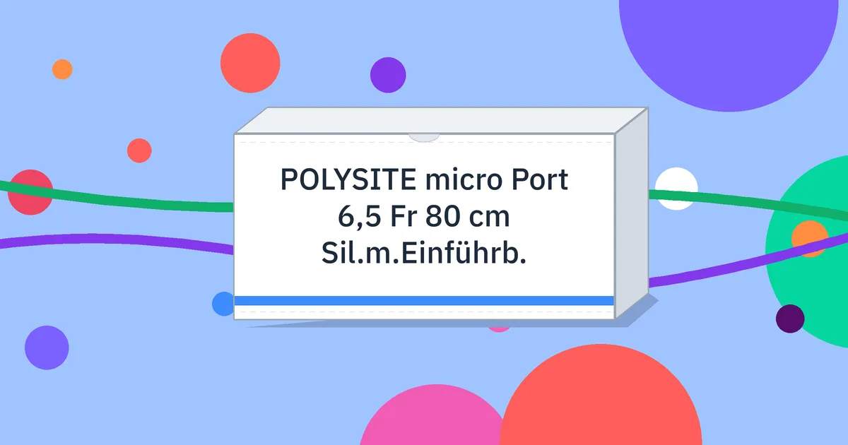 Symbolbild: Packung mit der Aufschrift POLYSITE micro Port 6,5 Fr 80 cm Sil.m.Einführb. (PZN 12340178) – Verfügbarkeit und Bezug in Apotheken in Frankfurt am Main