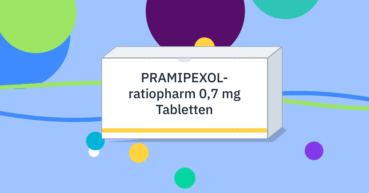 Symbolbild: Packung mit der Aufschrift PRAMIPEXOL-ratiopharm 0,7 mg Tabletten (PZN 06492085) – Verfügbarkeit und Bezug in Apotheken in Frankfurt am Main