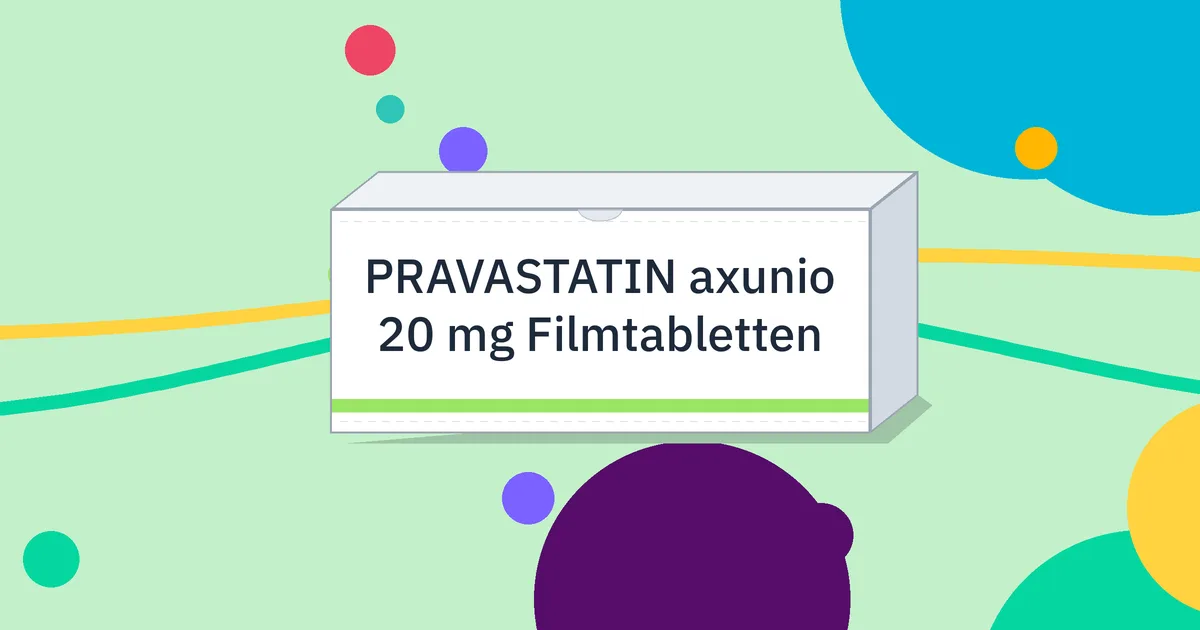 Symbolbild: Packung mit der Aufschrift PRAVASTATIN axunio 20 mg Filmtabletten (PZN 19289500) – Verfügbarkeit und Bezug in Apotheken in Frankfurt am Main