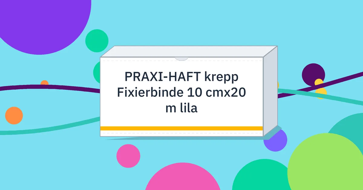 Symbolbild: Packung mit der Aufschrift PRAXI-HAFT krepp Fixierbinde 10 cmx20 m lila (PZN 12826389) – Verfügbarkeit und Bezug in Apotheken in Frankfurt am Main