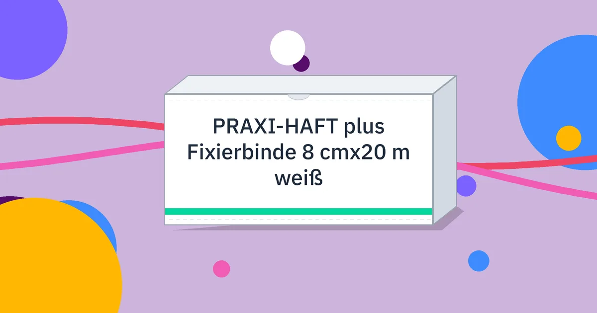 Symbolbild: Packung mit der Aufschrift PRAXI-HAFT plus Fixierbinde 8 cmx20 m weiß (PZN 13357749) – Verfügbarkeit und Bezug in Apotheken in Frankfurt am Main
