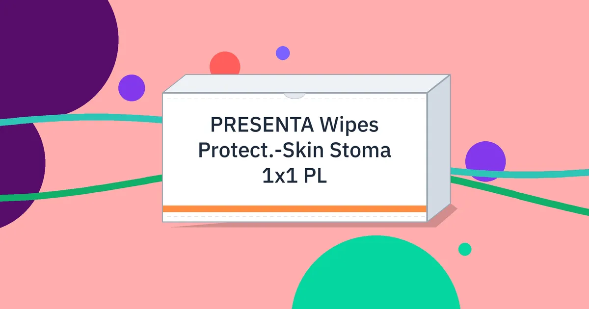 Symbolbild: Packung mit der Aufschrift PRESENTA Wipes Protect.-Skin Stoma 1x1 PL (PZN 18105716) – Verfügbarkeit und Bezug in Apotheken in Frankfurt am Main