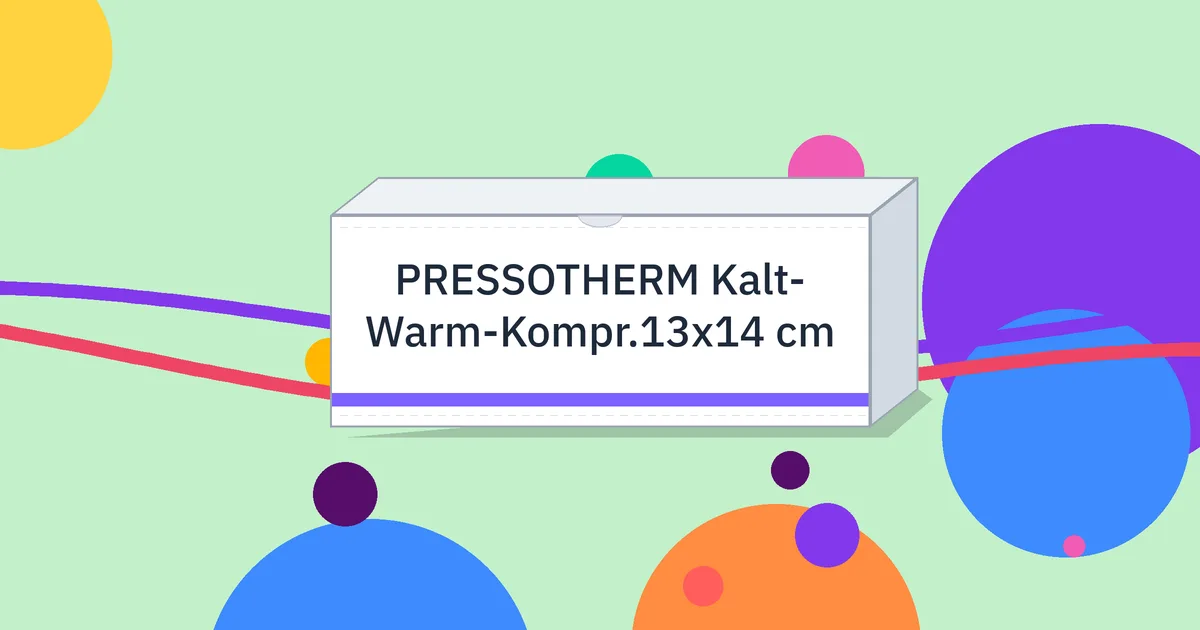 Symbolbild: Packung mit der Aufschrift PRESSOTHERM Kalt-Warm-Kompr.13x14 cm (PZN 03717968) – Verfügbarkeit und Bezug in Apotheken in Frankfurt am Main