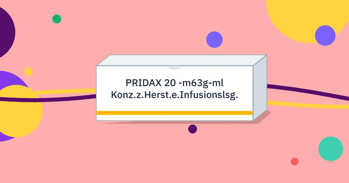 Symbolbild: Packung mit der Aufschrift PRIDAX 20 -m63g-ml Konz.z.Herst.e.Infusionslsg. (PZN 05852966) – Verfügbarkeit und Bezug in Apotheken in Frankfurt am Main