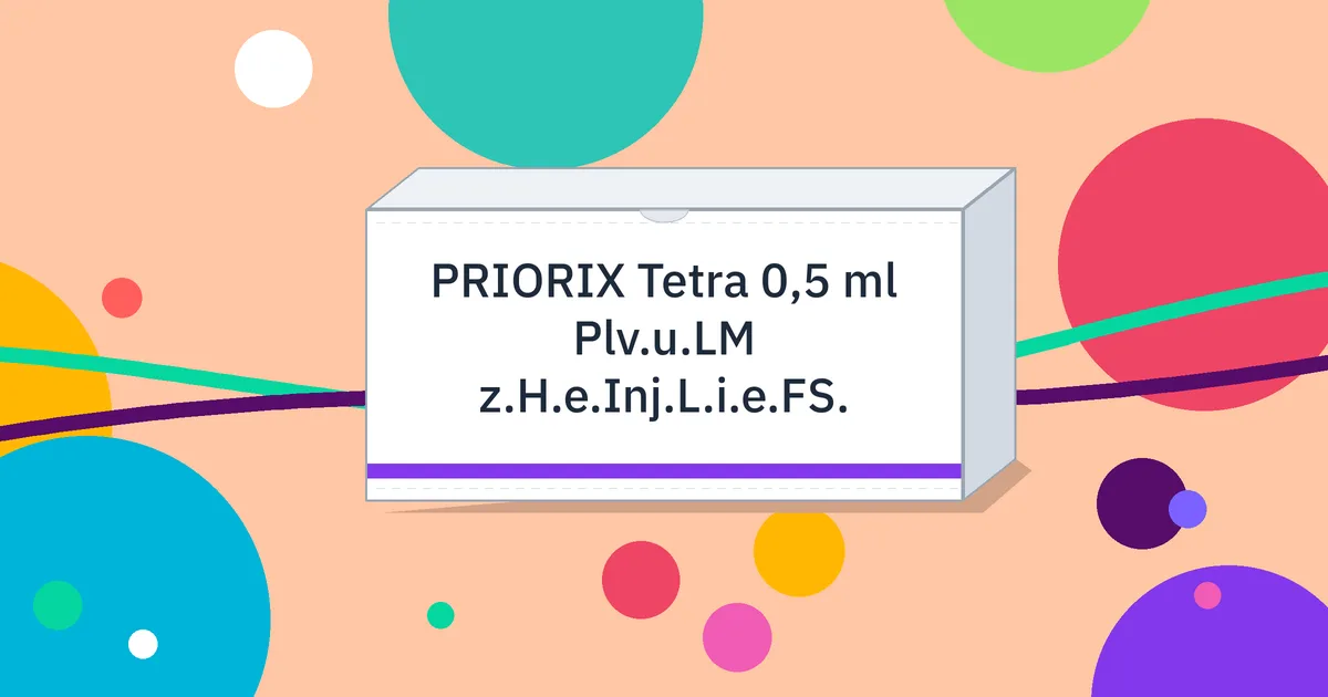 Symbolbild: Packung mit der Aufschrift PRIORIX Tetra 0,5 ml Plv.u.LM z.H.e.Inj.L.i.e.FS. (PZN 03754567) – Verfügbarkeit und Bezug in Apotheken in Frankfurt am Main
