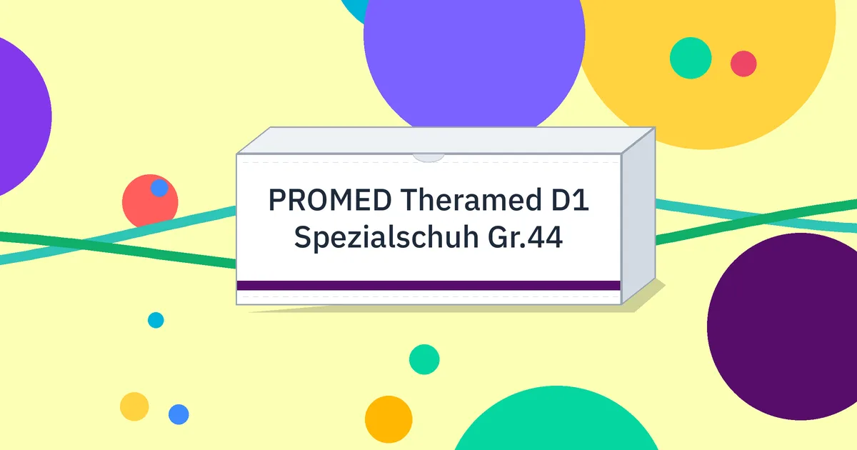 Symbolbild: Packung mit der Aufschrift PROMED Theramed D1 Spezialschuh Gr.44 (PZN 05482498) – Verfügbarkeit und Bezug in Apotheken in Frankfurt am Main