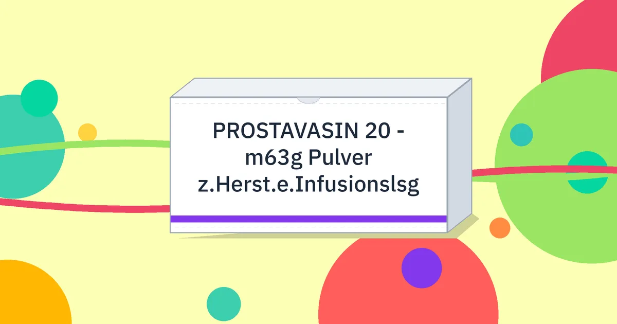 Symbolbild: Packung mit der Aufschrift PROSTAVASIN 20 -m63g Pulver z.Herst.e.Infusionslsg (PZN 03091078) – Verfügbarkeit und Bezug in Apotheken in Frankfurt am Main