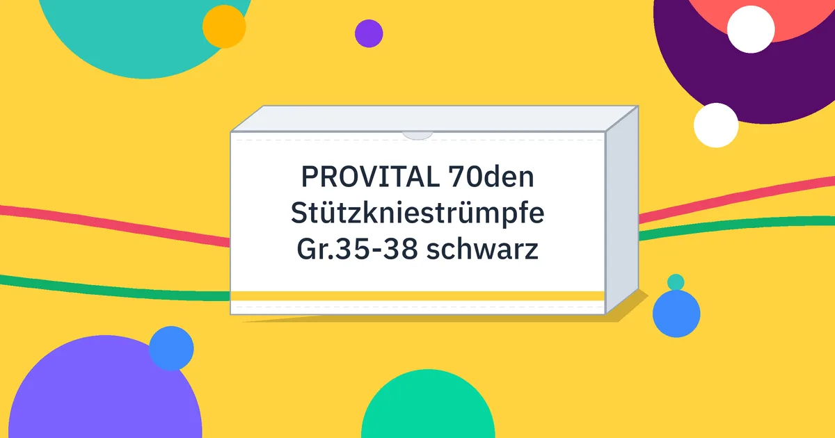 Symbolbild: Packung mit der Aufschrift PROVITAL 70den Stützkniestrümpfe Gr.35-38 schwarz (PZN 09519778) – Verfügbarkeit und Bezug in Apotheken in Frankfurt am Main