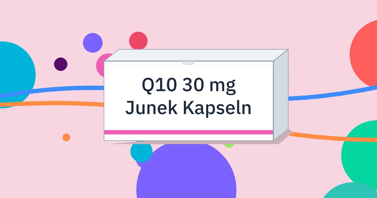 Symbolbild: Packung mit der Aufschrift Q10 30 mg Junek Kapseln (PZN 09720397) – Verfügbarkeit und Bezug in Apotheken in Frankfurt am Main