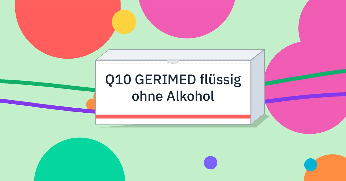 Symbolbild: Packung mit der Aufschrift Q10 GERIMED flüssig ohne Alkohol (PZN 01698824) – Verfügbarkeit und Bezug in Apotheken in Frankfurt am Main