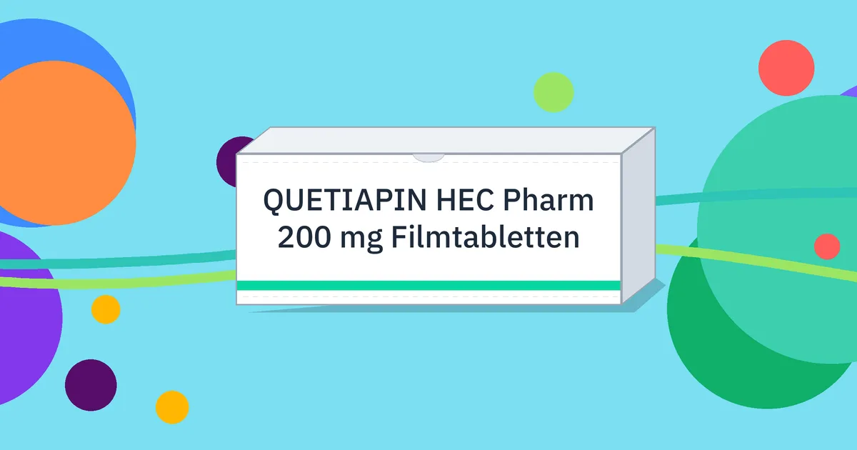 Symbolbild: Packung mit der Aufschrift QUETIAPIN HEC Pharm 200 mg Filmtabletten (PZN 20523214) – Verfügbarkeit und Bezug in Apotheken in Frankfurt am Main