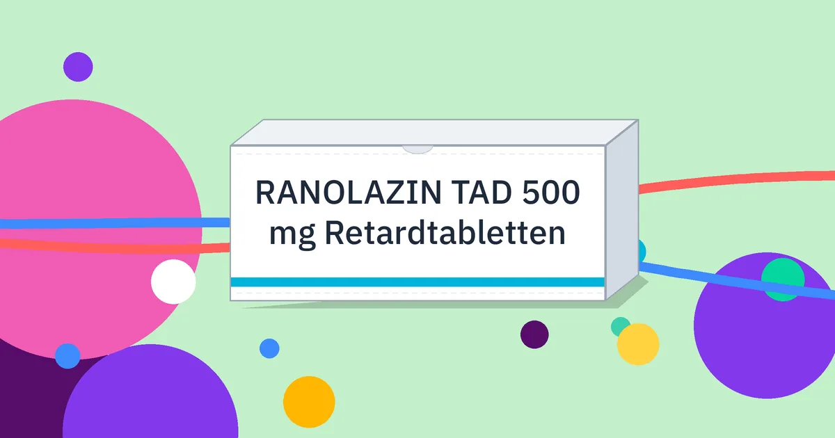 Symbolbild: Packung mit der Aufschrift RANOLAZIN TAD 500 mg Retardtabletten (PZN 18600835) – Verfügbarkeit und Bezug in Apotheken in Frankfurt am Main