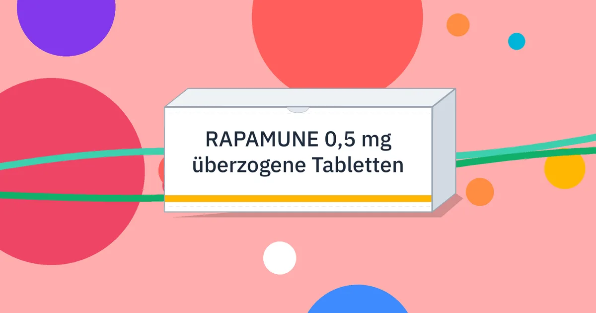 Symbolbild: Packung mit der Aufschrift RAPAMUNE 0,5 mg überzogene Tabletten (PZN 19779279) – Verfügbarkeit und Bezug in Apotheken in Frankfurt am Main