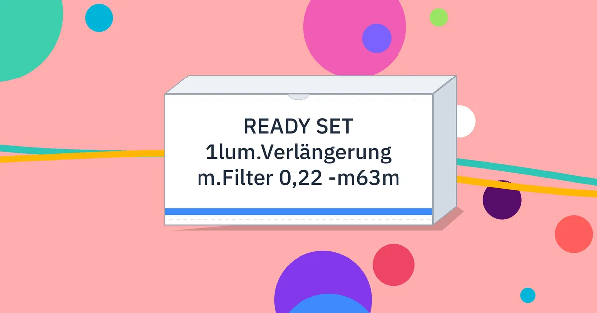 Symbolbild: Packung mit der Aufschrift READY SET 1lum.Verlängerung m.Filter 0,22 -m63m (PZN 13574487) – Verfügbarkeit und Bezug in Apotheken in Frankfurt am Main