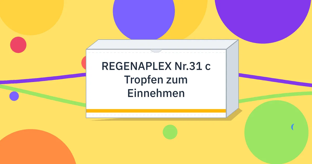 Symbolbild: Packung mit der Aufschrift REGENAPLEX Nr.31 c Tropfen zum Einnehmen (PZN 02642369) – Verfügbarkeit und Bezug in Apotheken in Frankfurt am Main