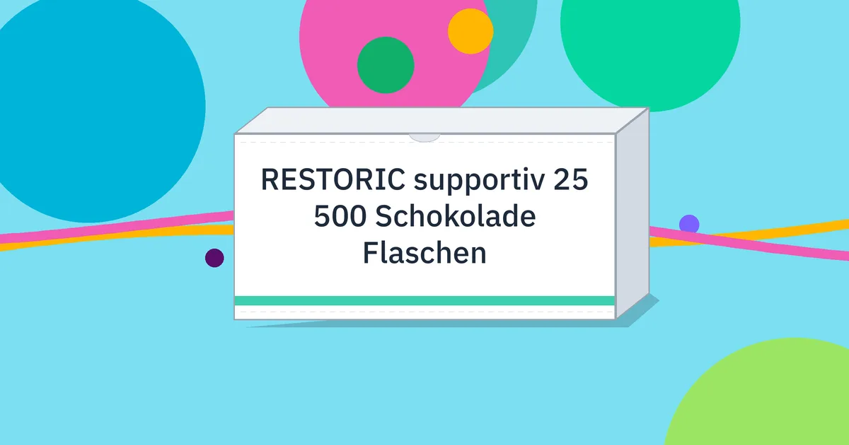 Symbolbild: Packung mit der Aufschrift RESTORIC supportiv 25 500 Schokolade Flaschen (PZN 18795750) – Verfügbarkeit und Bezug in Apotheken in Frankfurt am Main