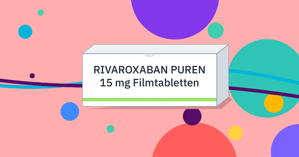 Symbolbild: Packung mit der Aufschrift RIVAROXABAN PUREN 15 mg Filmtabletten (PZN 14006383) – Verfügbarkeit und Bezug in Apotheken in Frankfurt am Main