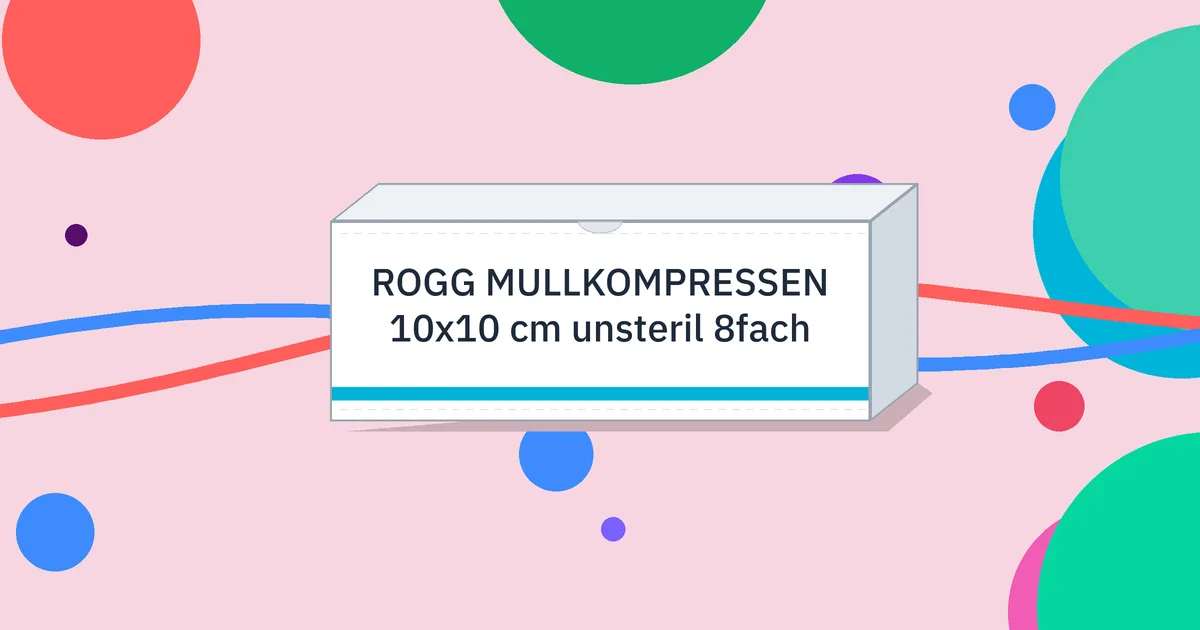 Symbolbild: Packung mit der Aufschrift ROGG MULLKOMPRESSEN 10x10 cm unsteril 8fach (PZN 03439021) – Verfügbarkeit und Bezug in Apotheken in Frankfurt am Main