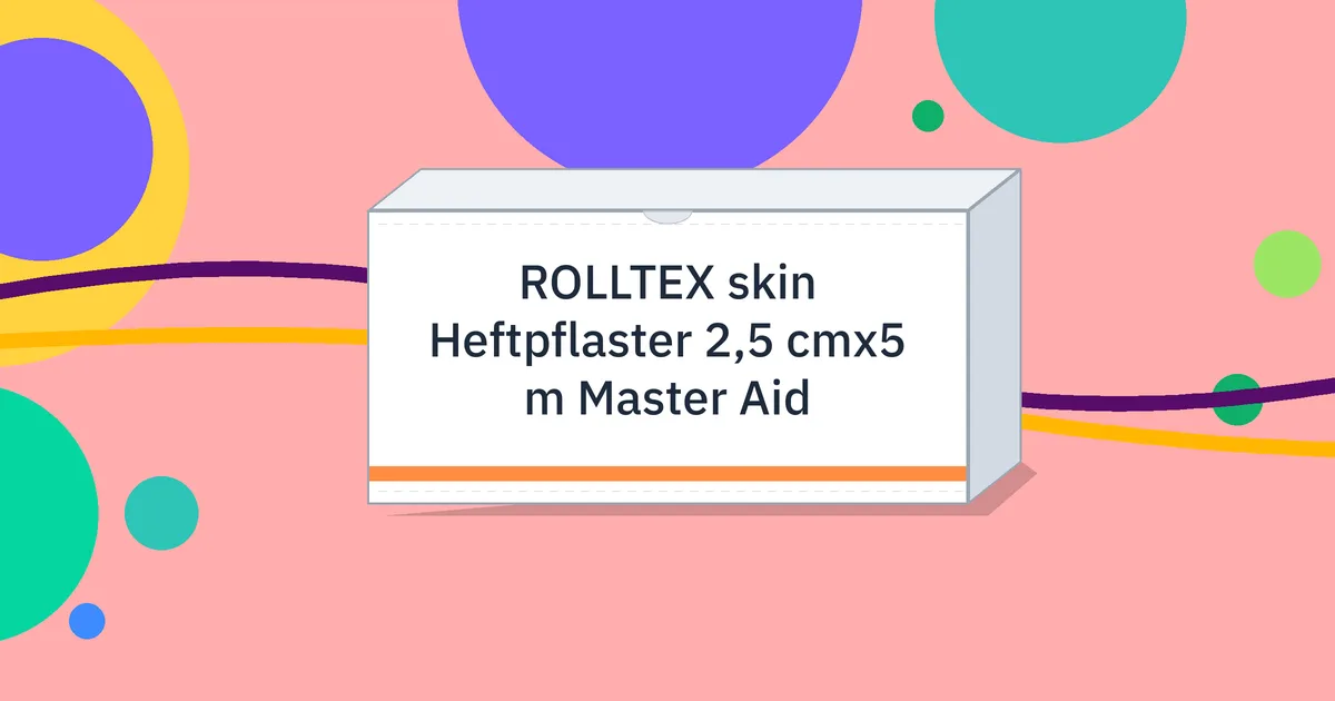 Symbolbild: Packung mit der Aufschrift ROLLTEX skin Heftpflaster 2,5 cmx5 m Master Aid (PZN 03426780) – Verfügbarkeit und Bezug in Apotheken in Frankfurt am Main
