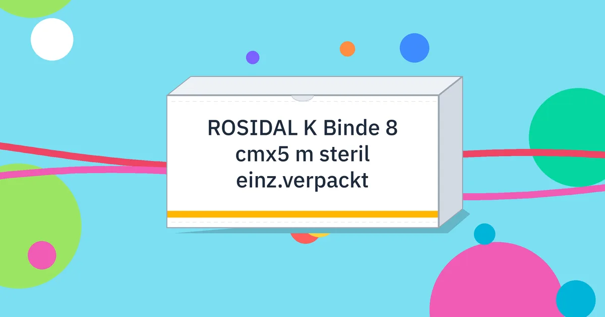 Symbolbild: Packung mit der Aufschrift ROSIDAL K Binde 8 cmx5 m steril einz.verpackt (PZN 05490782) – Verfügbarkeit und Bezug in Apotheken in Frankfurt am Main