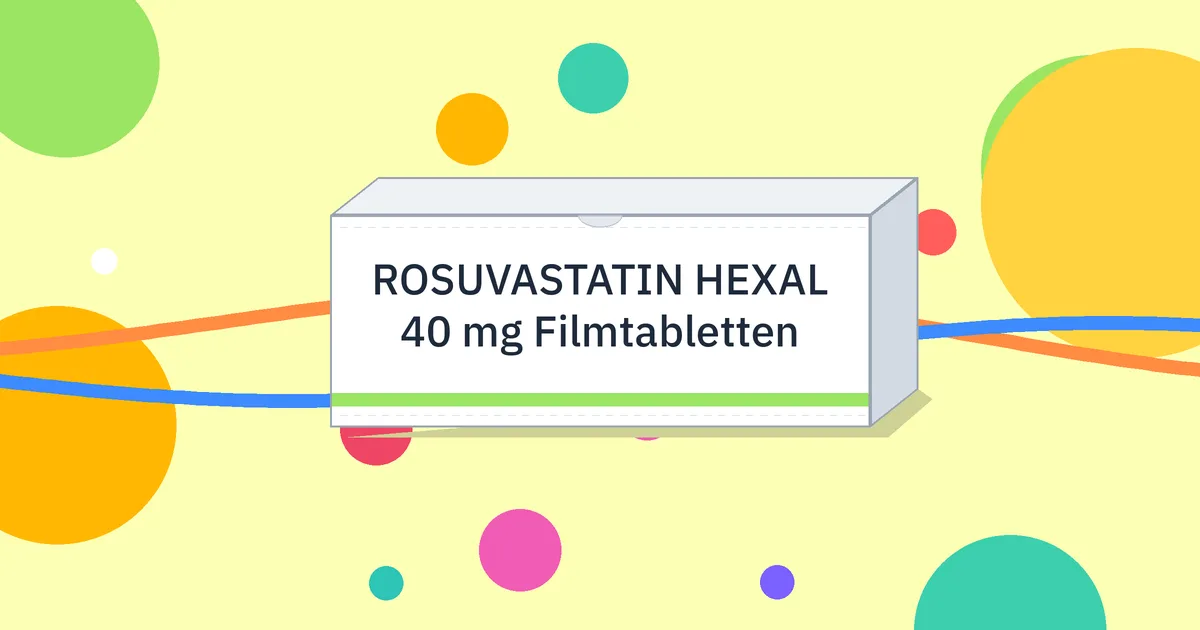 Symbolbild: Packung mit der Aufschrift ROSUVASTATIN HEXAL 40 mg Filmtabletten (PZN 17411575) – Verfügbarkeit und Bezug in Apotheken in Frankfurt am Main