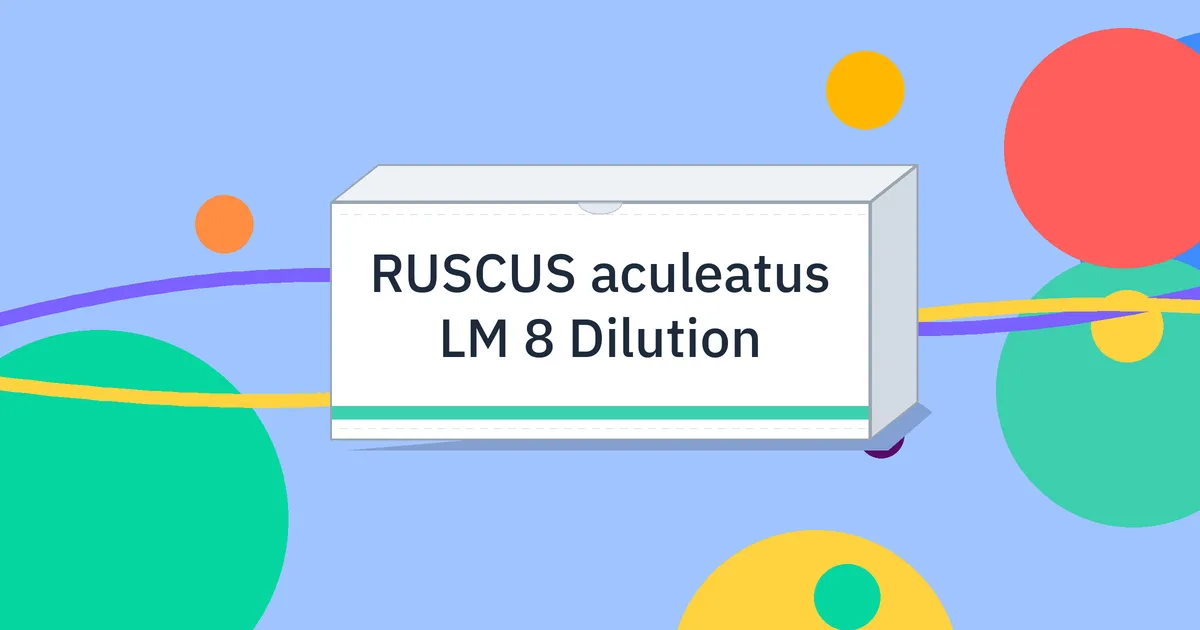 Symbolbild: Packung mit der Aufschrift RUSCUS aculeatus LM 8 Dilution (PZN 13173216) – Verfügbarkeit und Bezug in Apotheken in Frankfurt am Main