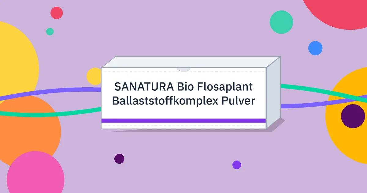 Symbolbild: Packung mit der Aufschrift SANATURA Bio Flosaplant Ballaststoffkomplex Pulver (PZN 18671574) – Verfügbarkeit und Bezug in Apotheken in Frankfurt am Main