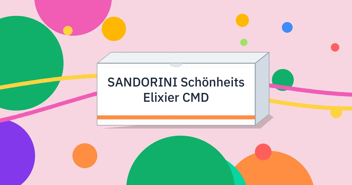 Symbolbild: Packung mit der Aufschrift SANDORINI Schönheits Elixier CMD (PZN 10540358) – Verfügbarkeit und Bezug in Apotheken in Frankfurt am Main