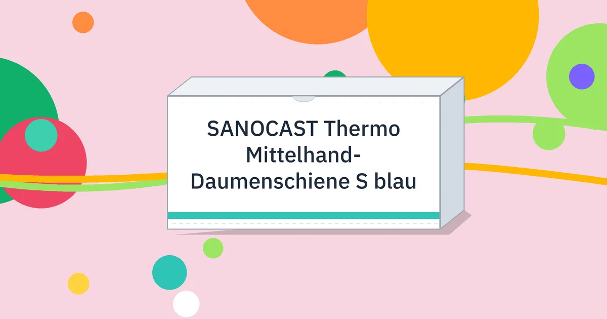 Symbolbild: Packung mit der Aufschrift SANOCAST Thermo Mittelhand-Daumenschiene S blau (PZN 15259732) – Verfügbarkeit und Bezug in Apotheken in Frankfurt am Main